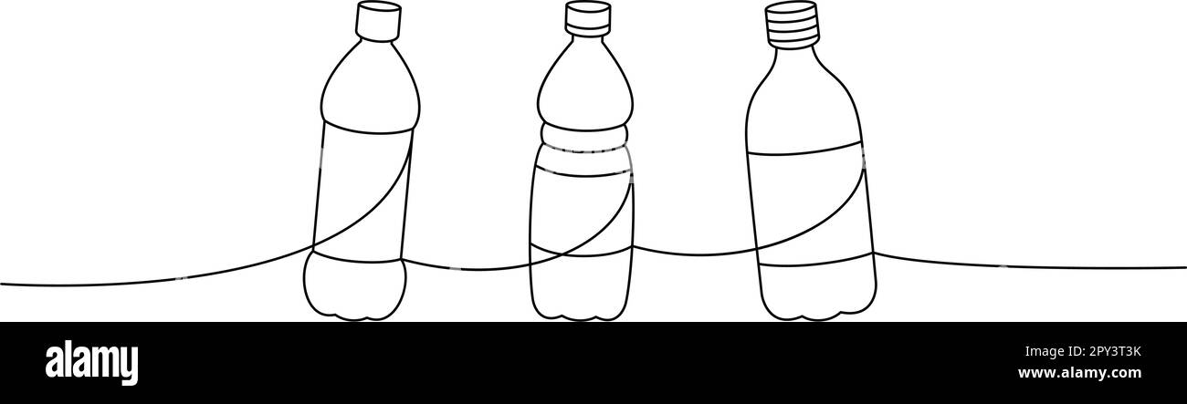 Set of plastic bottles one line continuous drawing. Empty plastic ...