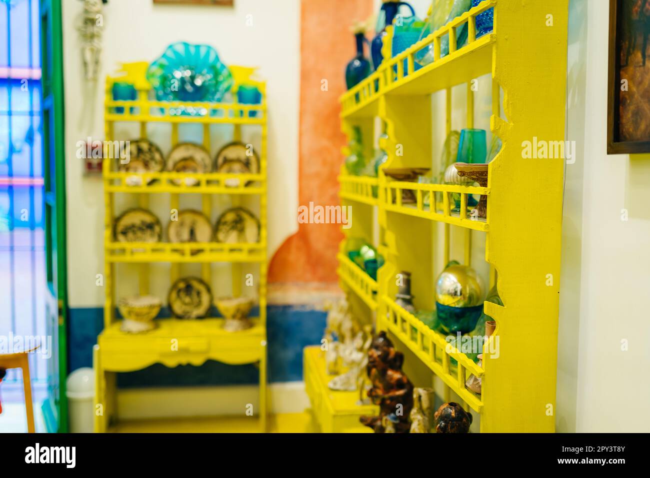 COYOACAN, MEXICO - april 2023 Kitchen in the Blue House of Mexican ...