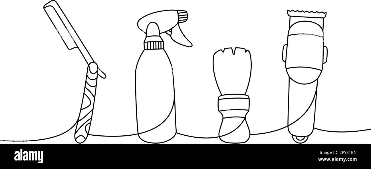Barber shop tools one line continuous drawing. Sharp razor blade ...