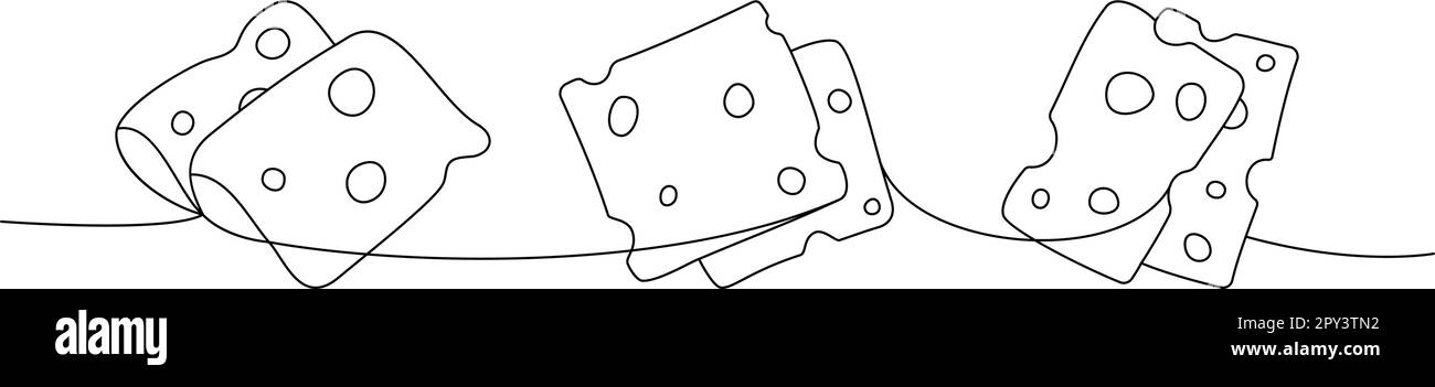 Set of sliced cheese one line continuous drawing. Cheese products ...