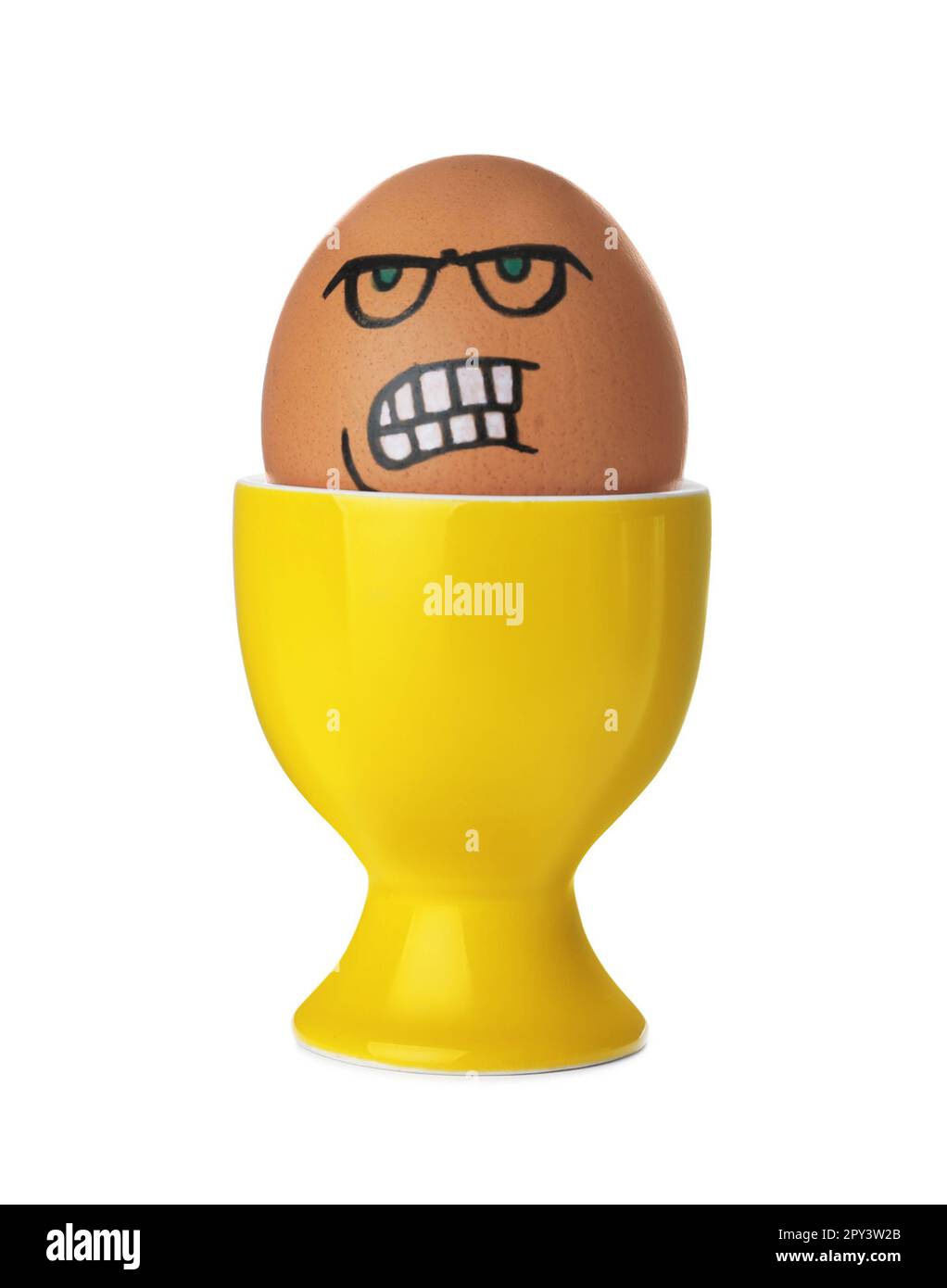 Egg with drawn angry face in cup isolated on white Stock Photo - Alamy