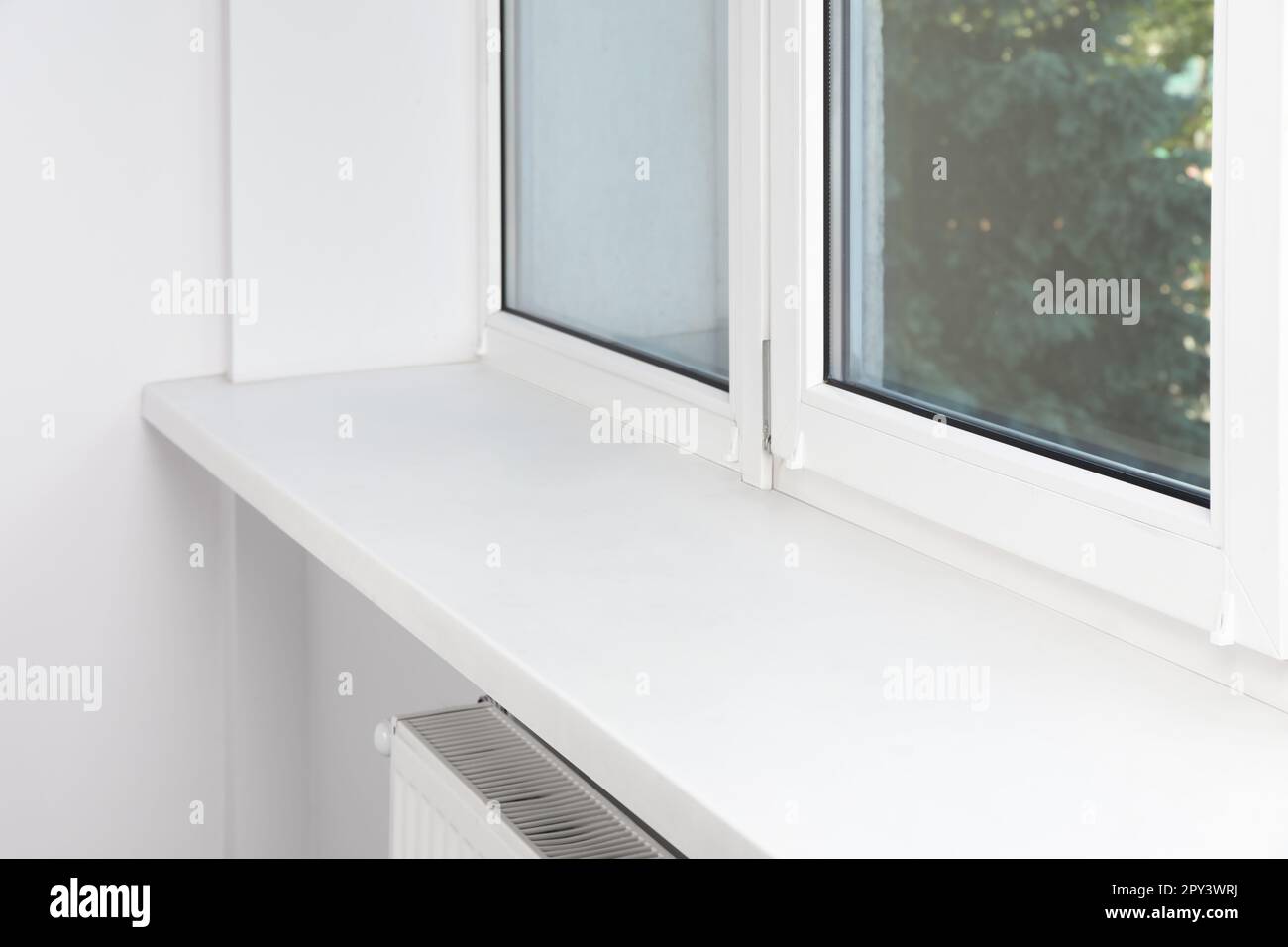 Window with empty white sill in room Stock Photo - Alamy