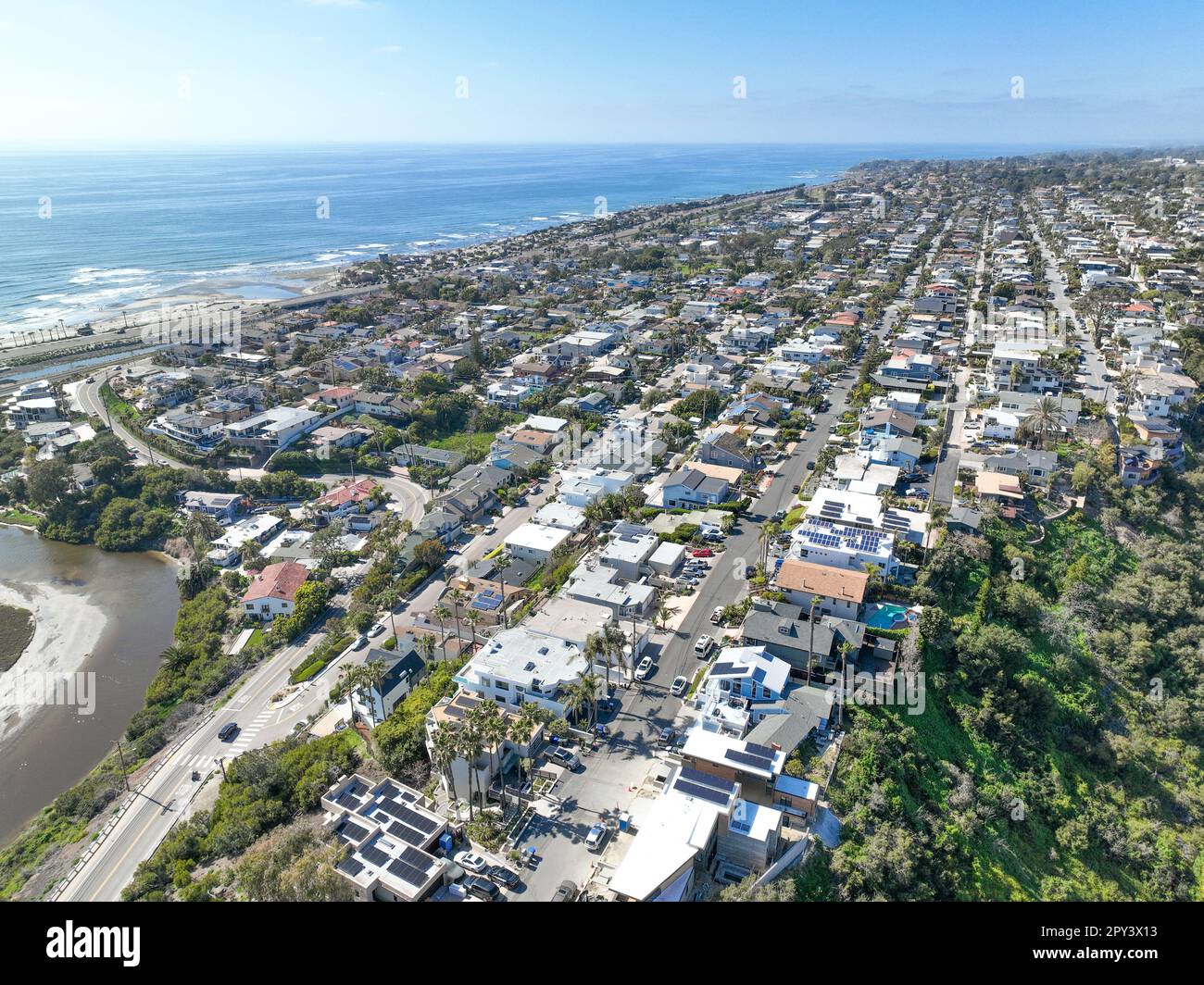 Aerial view of Wealthy Encinitas town in San Diego South California ...