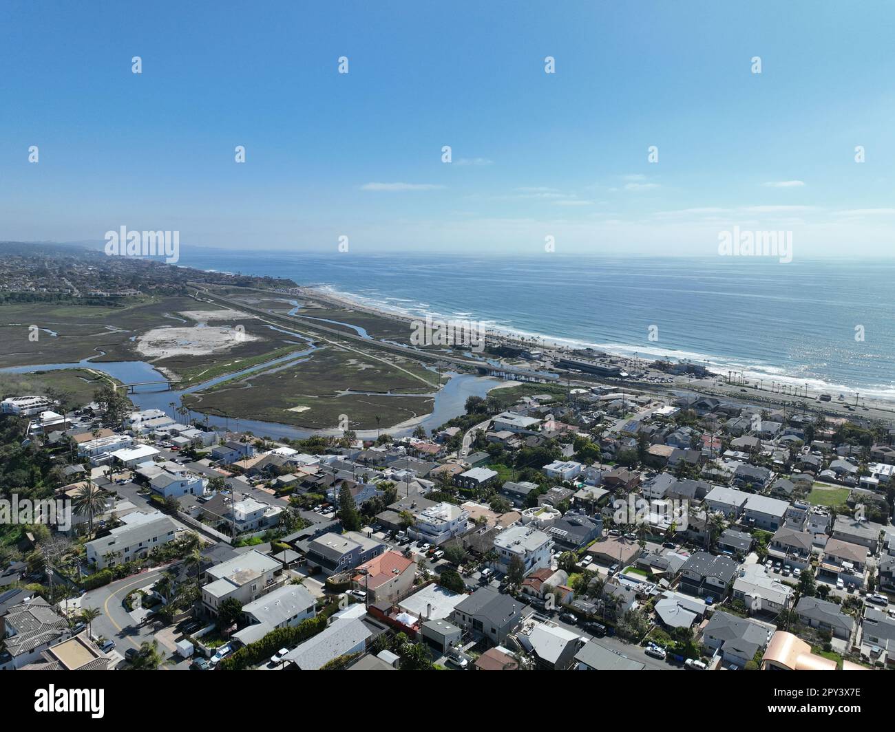 Aerial view of Wealthy Encinitas town in San Diego South California ...