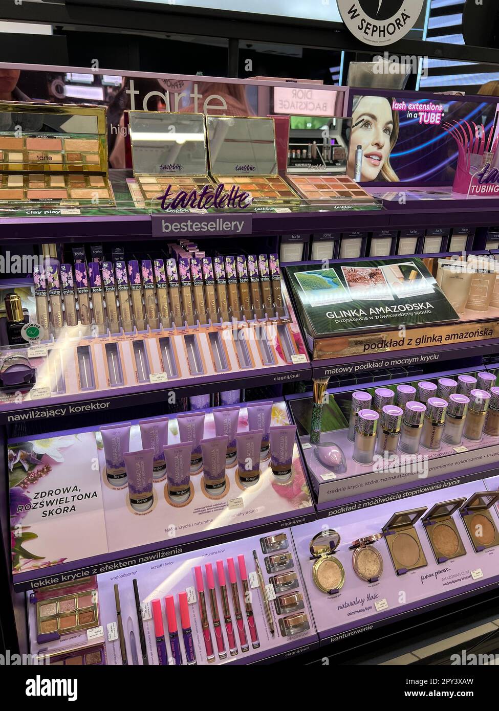 WARSAW, POLAND - JULY 17, 2022: Cosmetic products on display in Tarte ...