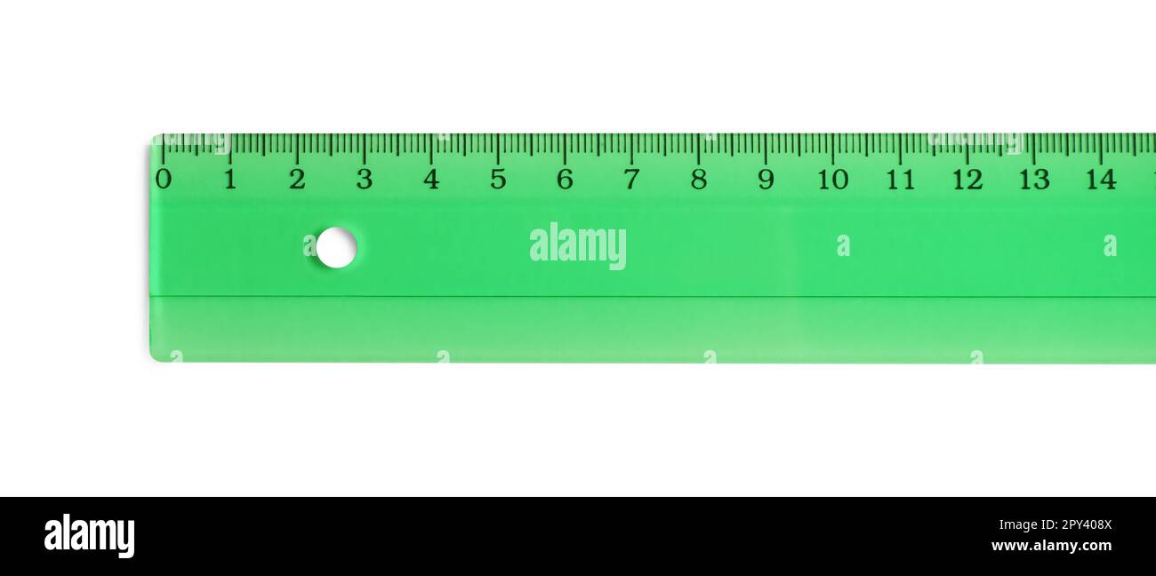Green ruler isolated on white, top view Stock Photo - Alamy