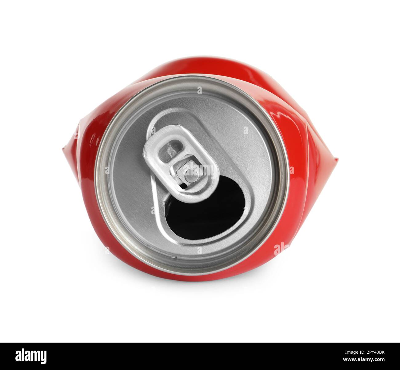 Red crumpled can with ring isolated on white Stock Photo - Alamy