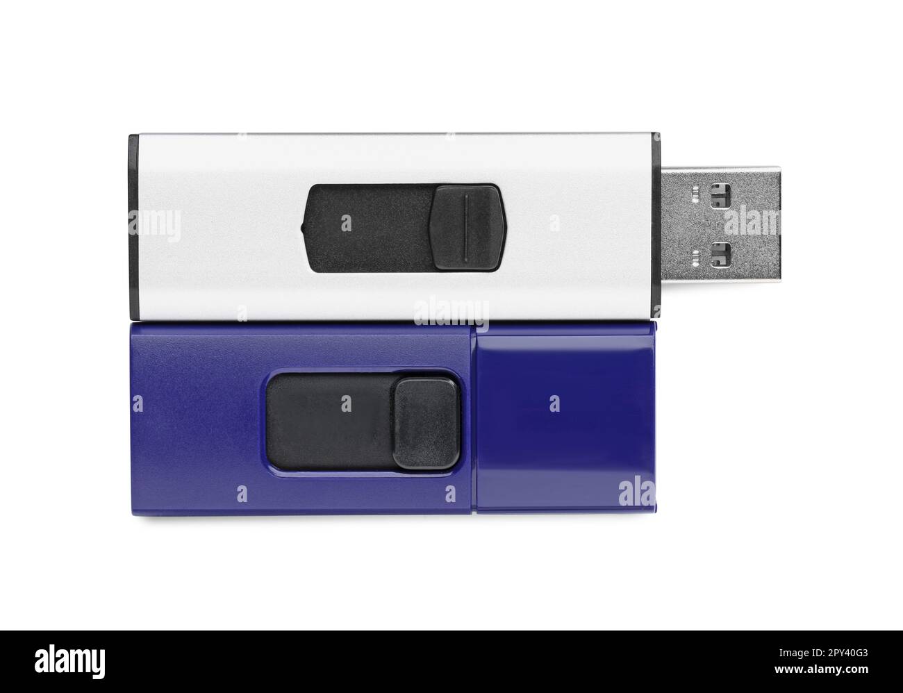 Modern usb flash drives on white background, top view Stock Photo - Alamy