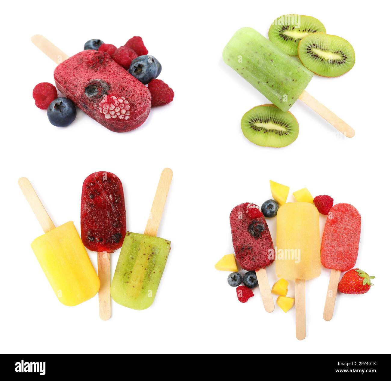 Set with tasty berry ice pops on white background Stock Photo - Alamy