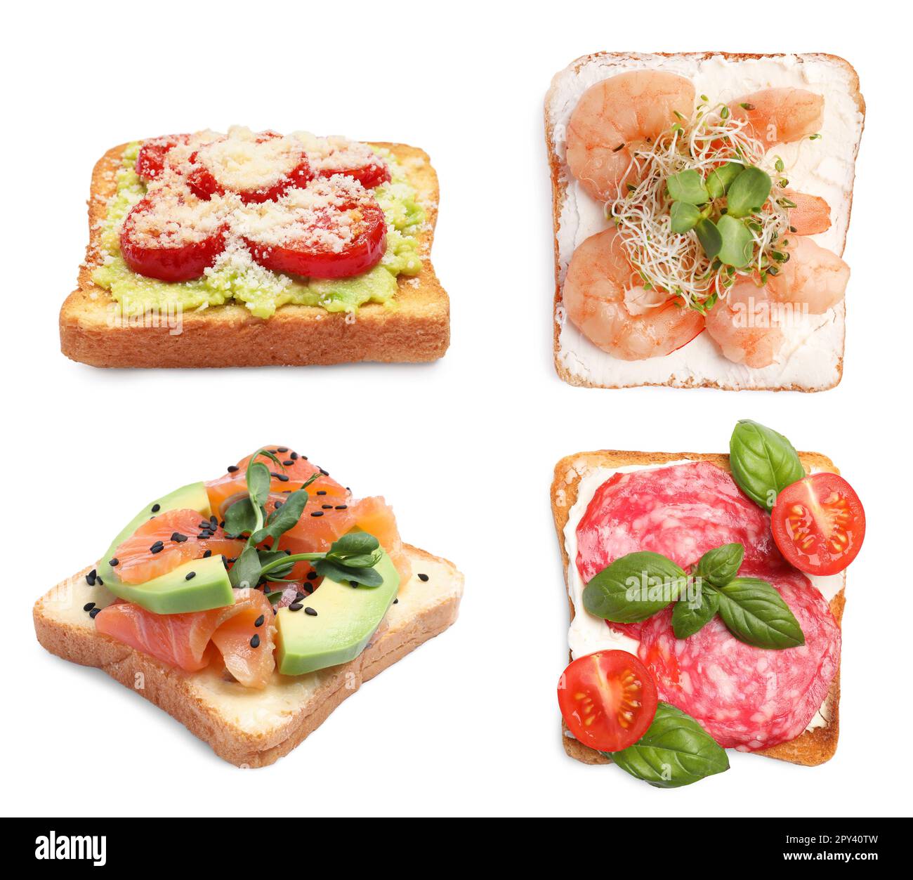 Set of different toasts on white background Stock Photo - Alamy