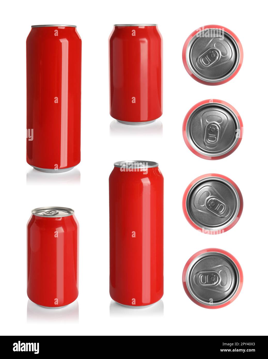Set with aluminum beverage cans on white background Stock Photo - Alamy