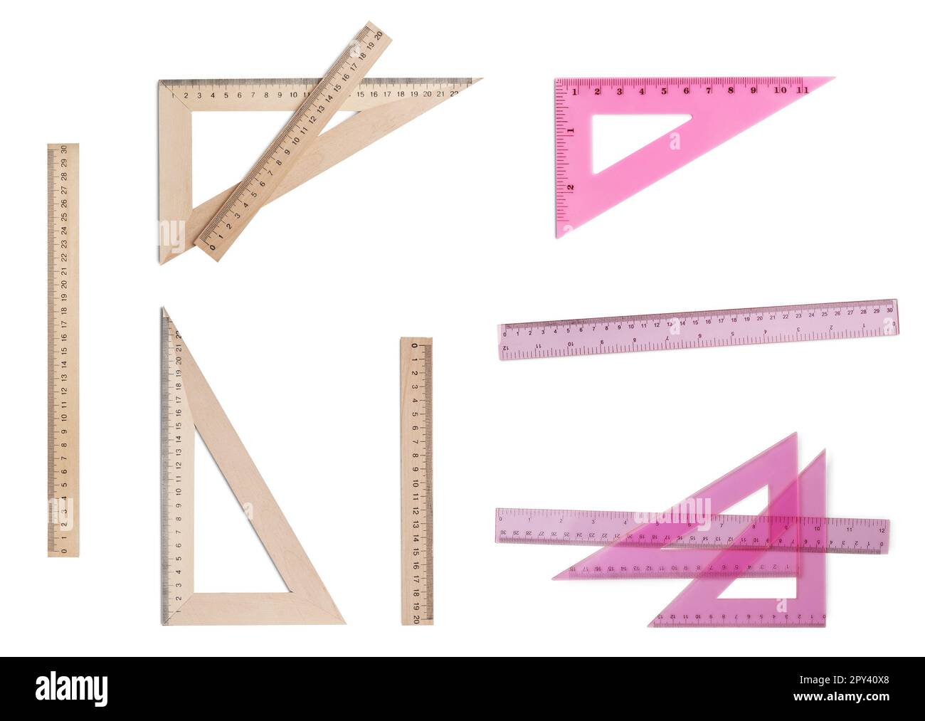 Set with different rulers with measuring length markings in centimeters ...