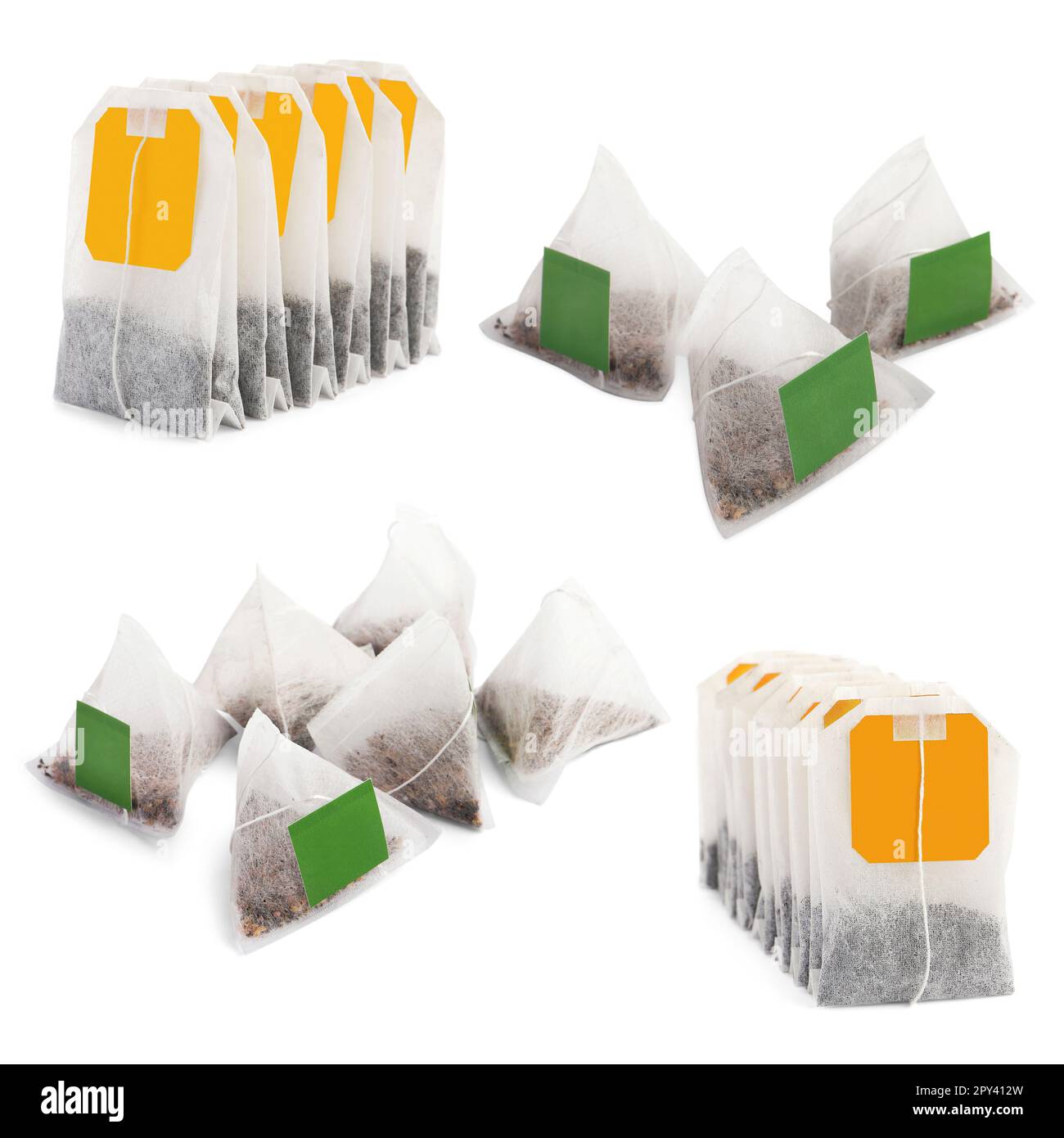 Set with different tea bags on white background Stock Photo - Alamy