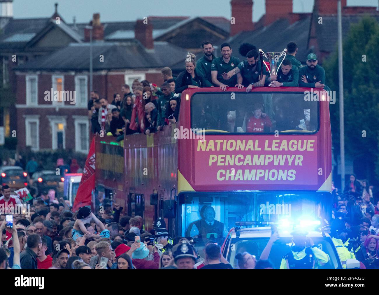 Wrexham, Wrexham County Borough, Wales. 2nd May 2023. Fans and players ...