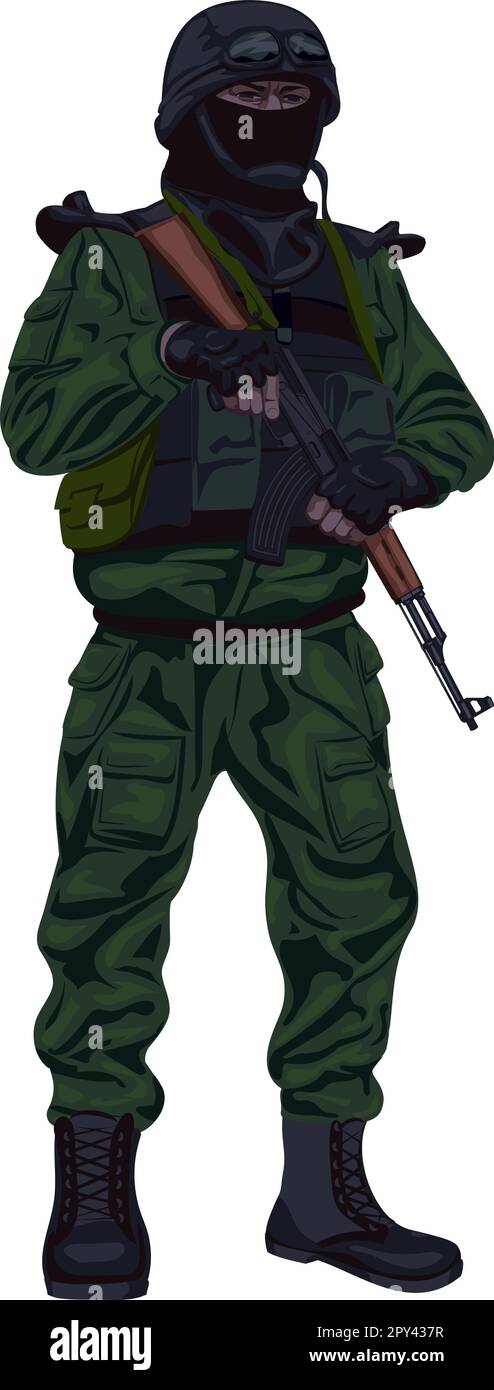 A soldier in a helmet with automatic rifle. Vector illustration of a ...