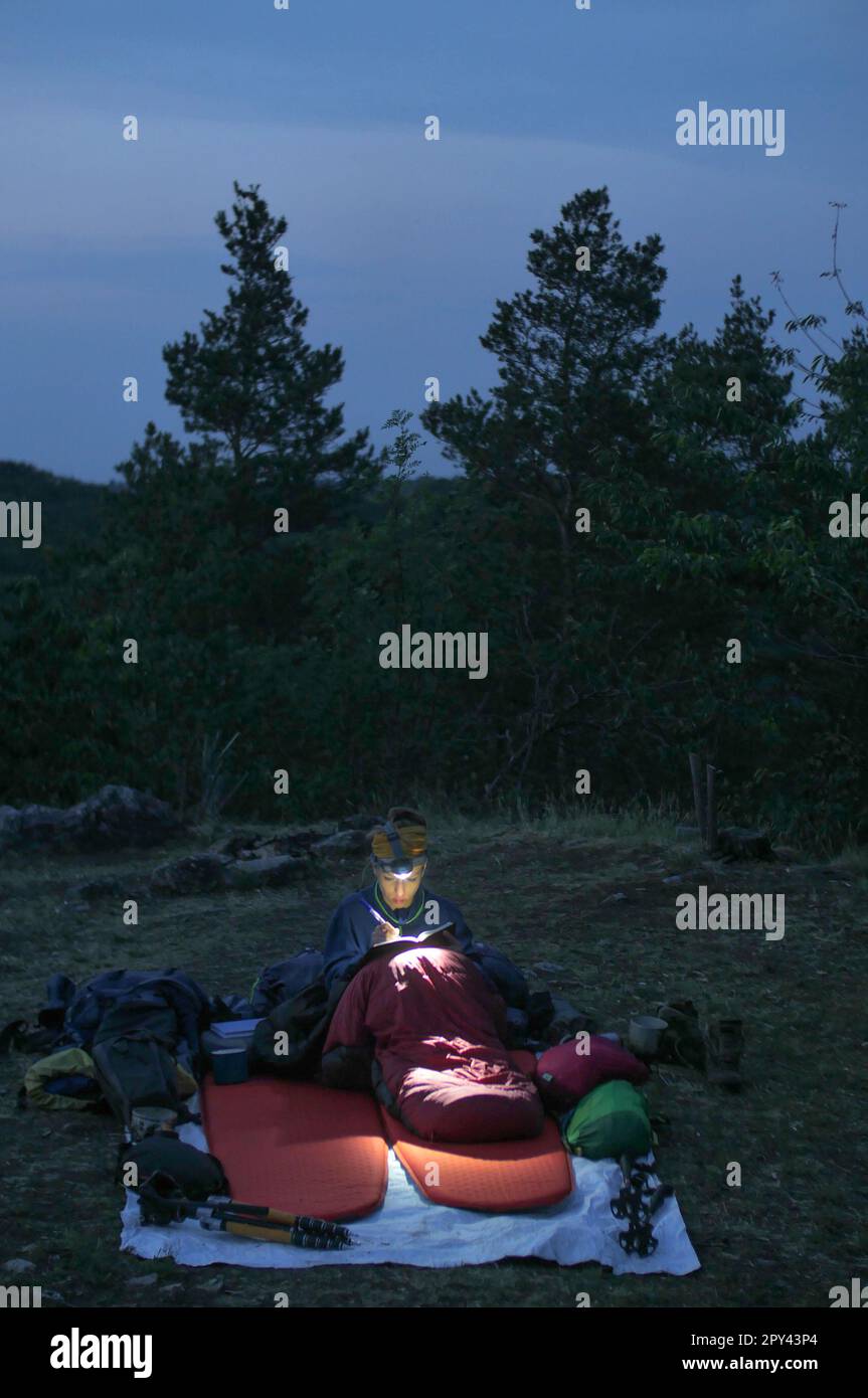 camping writing journal Stock Photo - Alamy