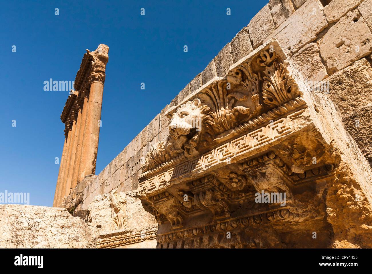 Baalbek, Temple of Jupiter, Largest Roman temple, Carving of Lion head ...