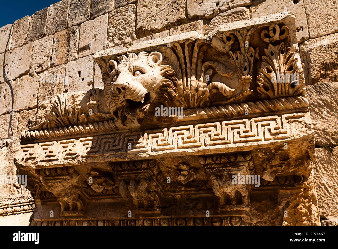 Baalbek, Temple of Jupiter, platform, Carving of Lion head, Bekaa ...