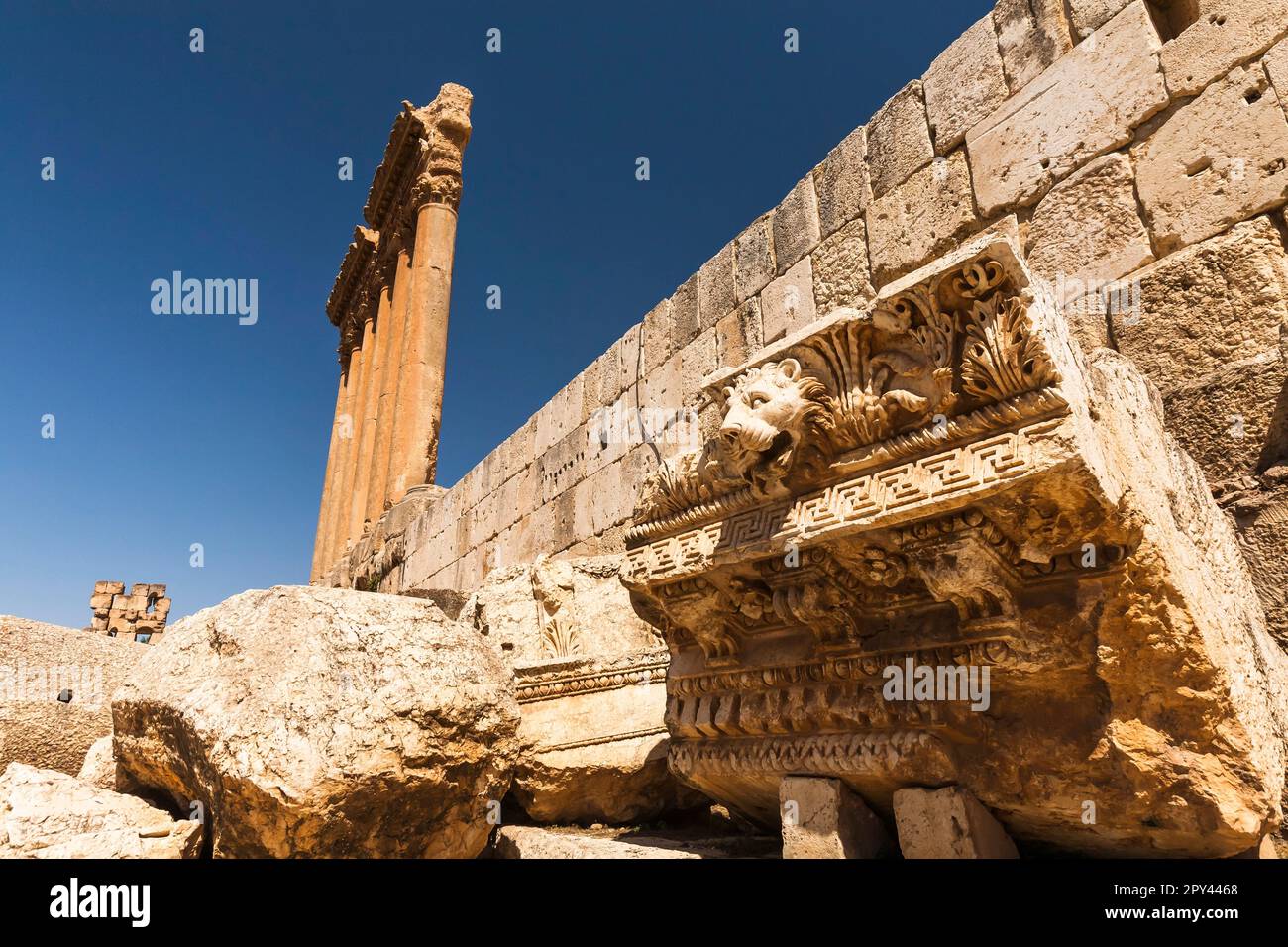 Baalbek, Temple of Jupiter, Largest Roman temple, Carving of Lion head ...