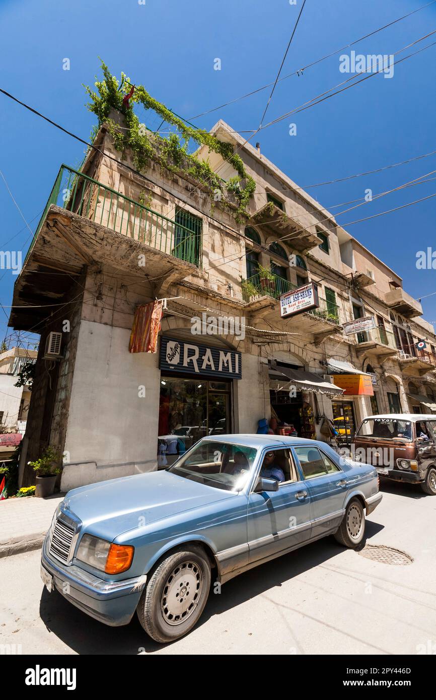 Street of downtown in the city, old vehicles, Bekaa valley, Baalbek ...