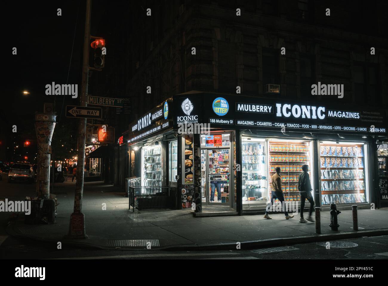 Iconic Magazines at night in Nolita, Manhattan, New York Stock Photo ...