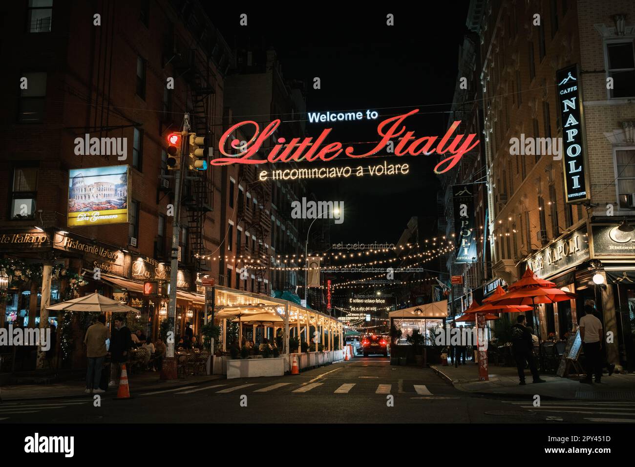 Welcome to Little Italy sign at night, Manhattan, New York Stock Photo ...