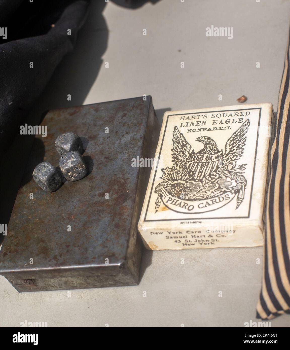 Playing cards and dice from the US Civil War period at a Civil War ...
