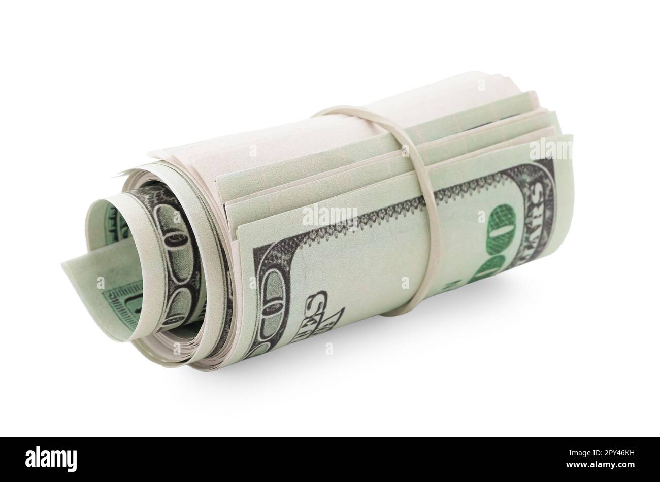 Rolled dollar banknotes isolated on white. American national currency ...
