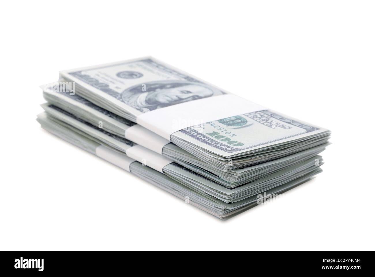 Bundles of dollar banknotes isolated on white. American national ...
