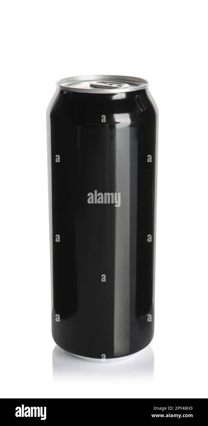 Black aluminum can isolated on white. Mockup for design Stock Photo - Alamy