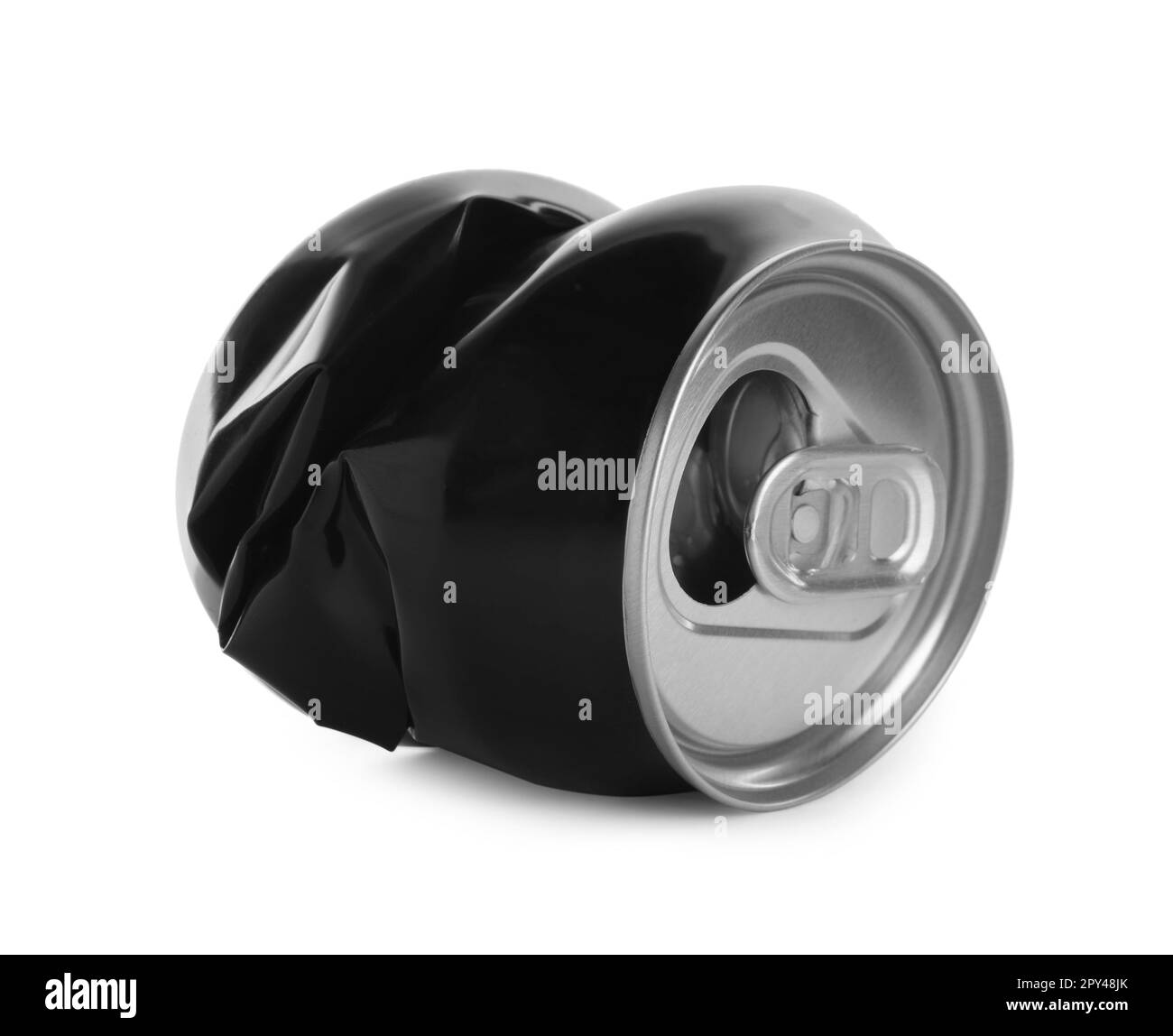 Black crumpled can with ring isolated on white Stock Photo - Alamy