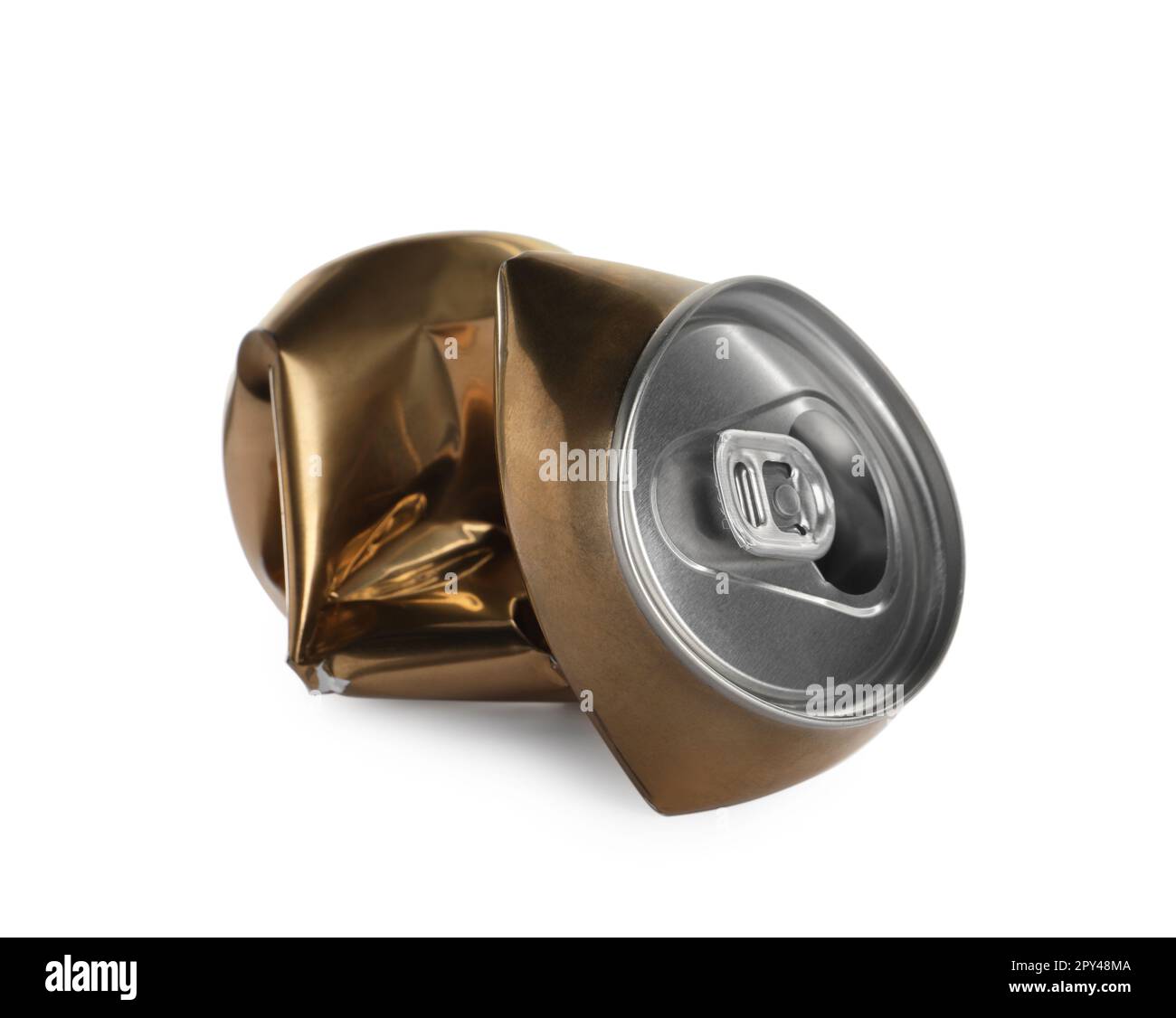 Golden crumpled can with ring isolated on white Stock Photo - Alamy