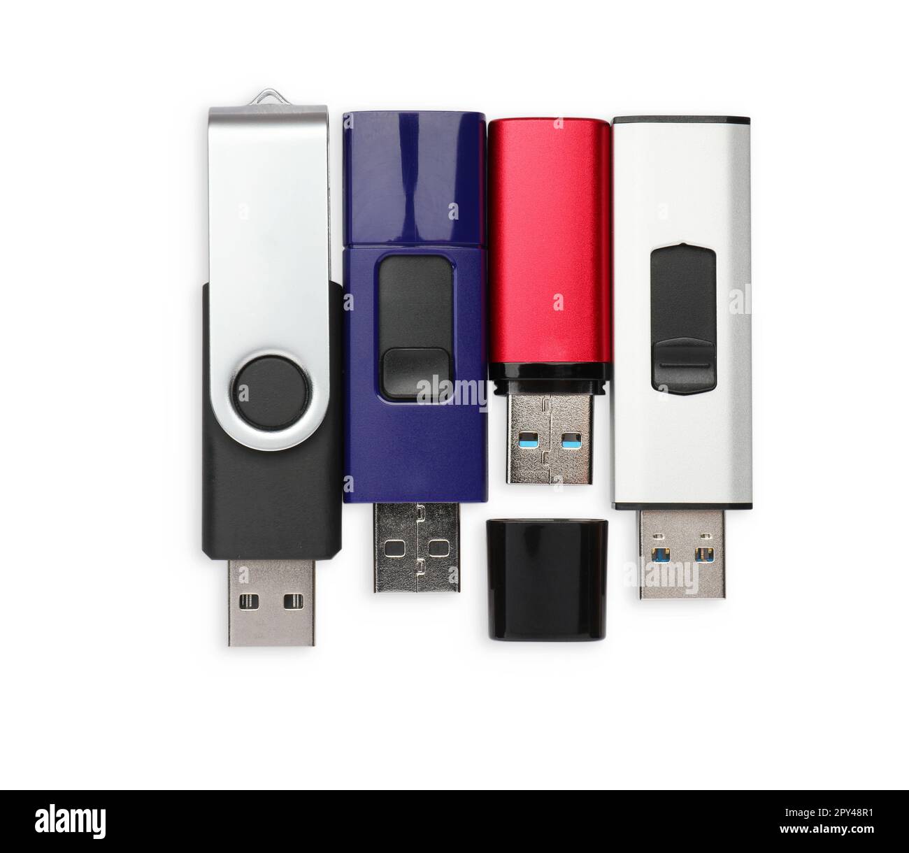 Modern usb flash drives on white background, top view Stock Photo - Alamy