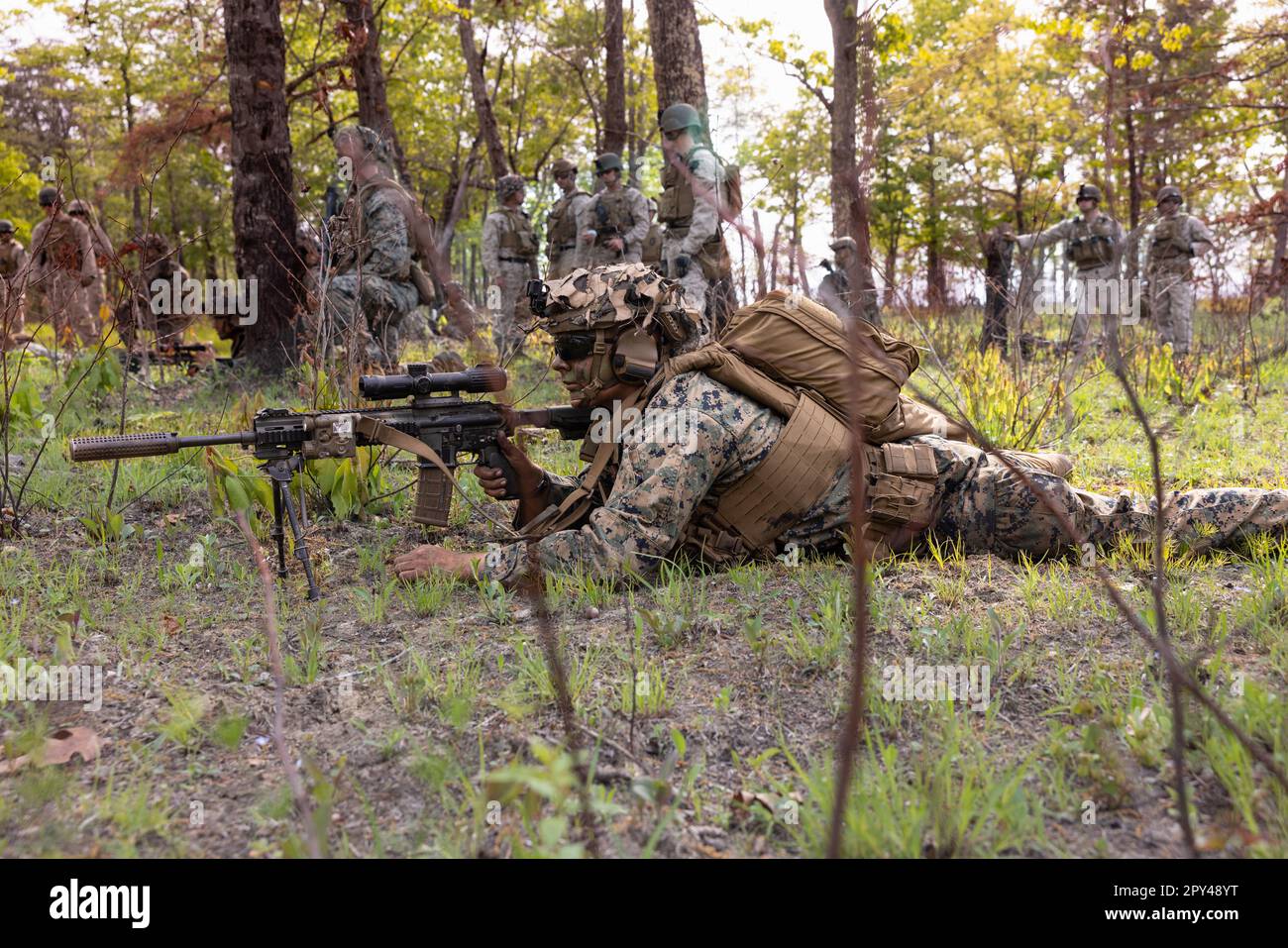 A U.S. Marine with 4th Marine Division participates in a live and ...