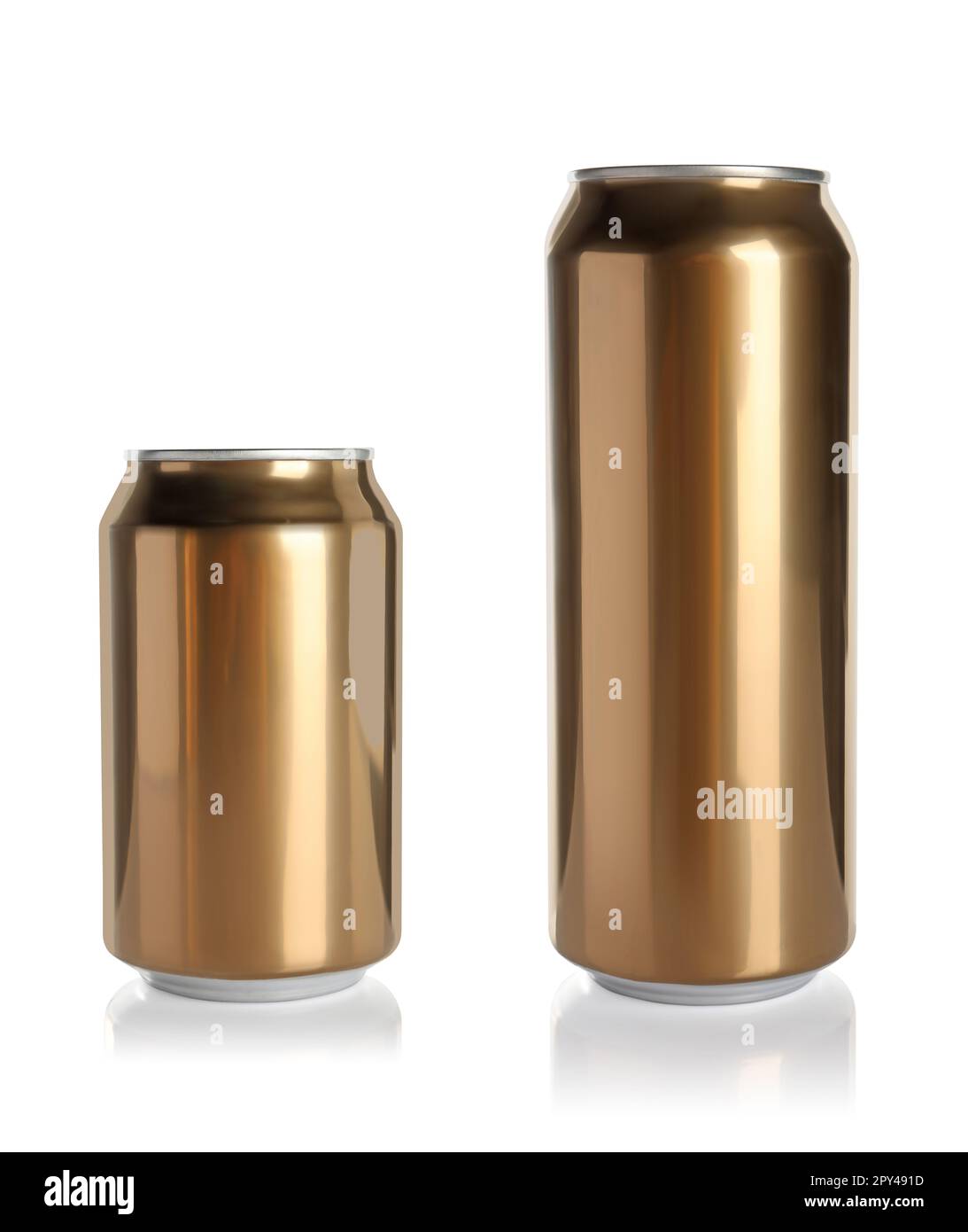 Stylish golden aluminum beverage cans on white background Stock Photo ...