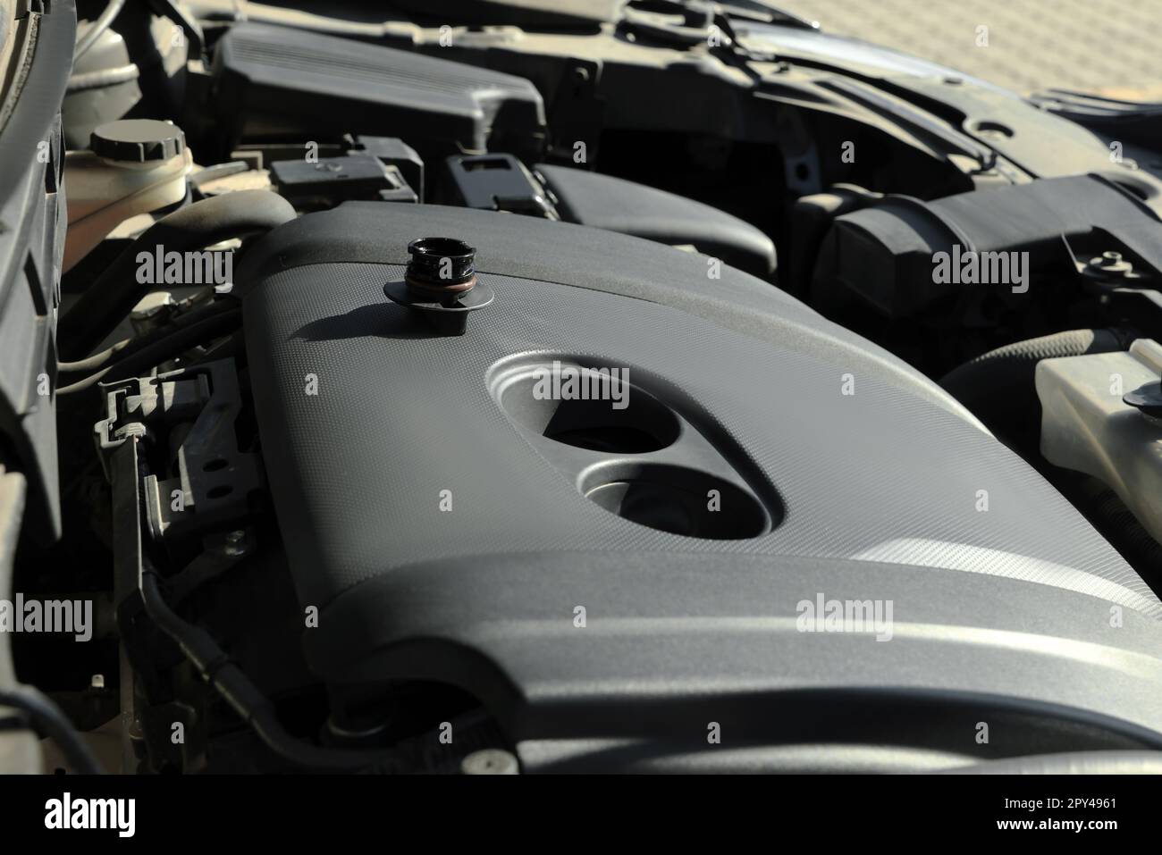 Closeup view of car engine in modern auto Stock Photo - Alamy