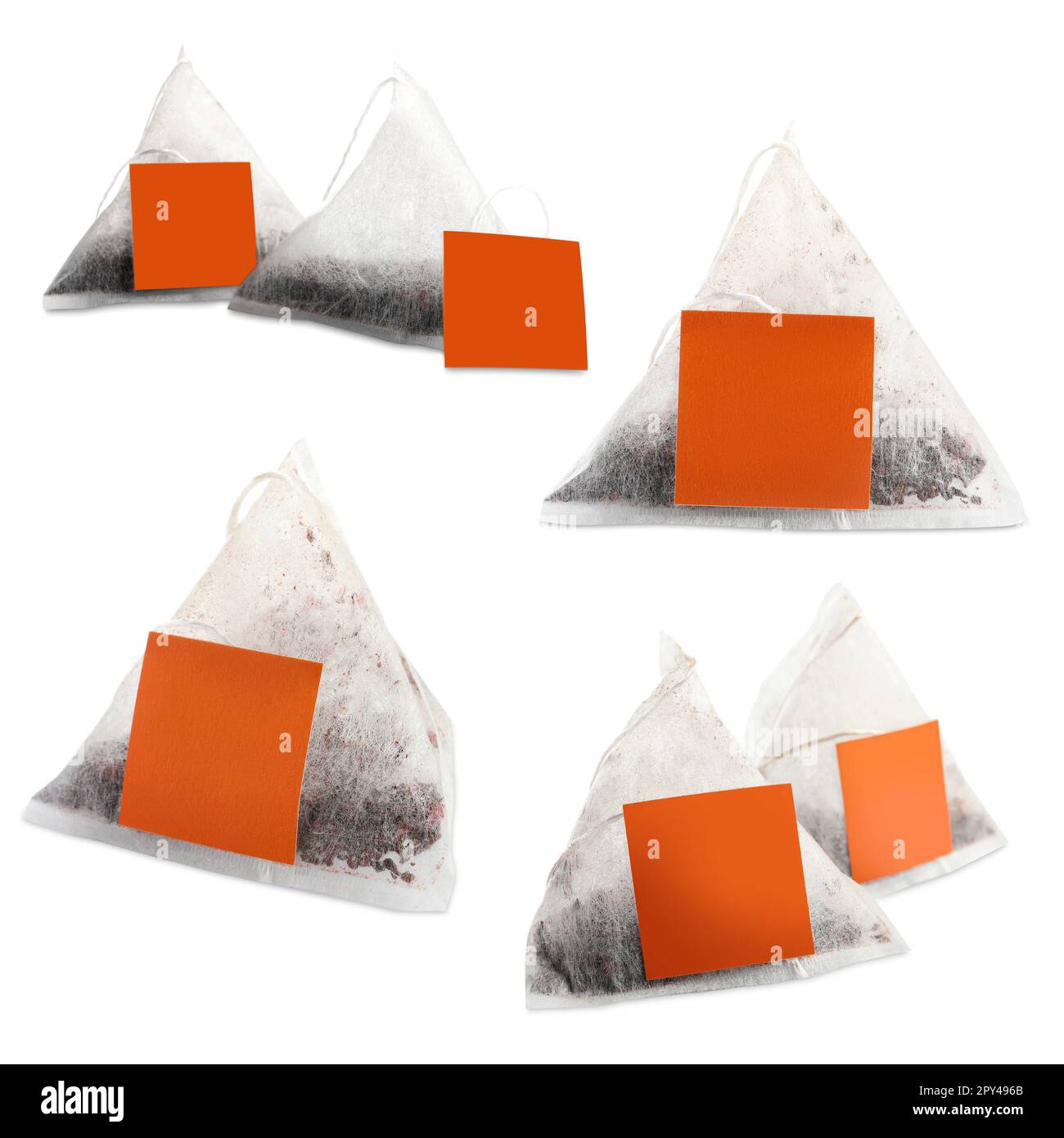 Set with different tea bags on white background Stock Photo - Alamy