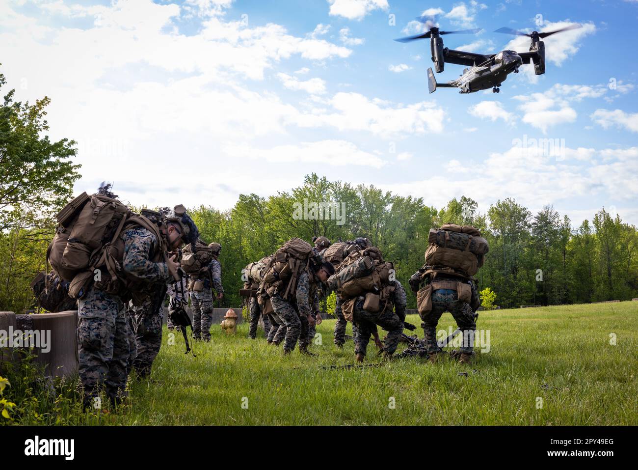 U.S. Marines 1st Marine Division conduct an air insert at The Basic ...