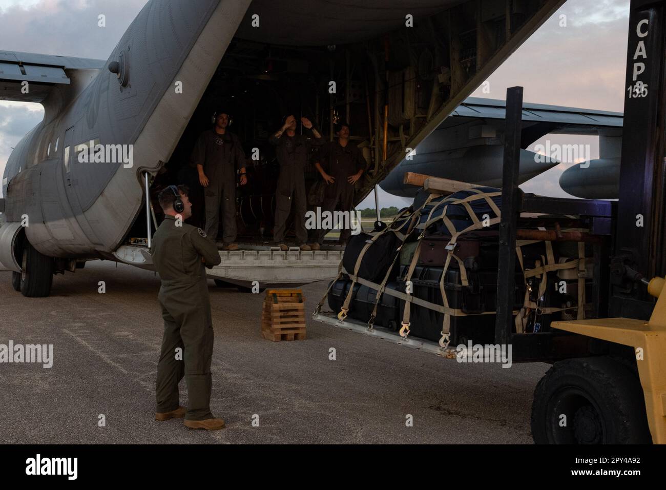 U.S. Marines with Marine Aerial Refueler Transport Squadron (VMGR) 252 ...