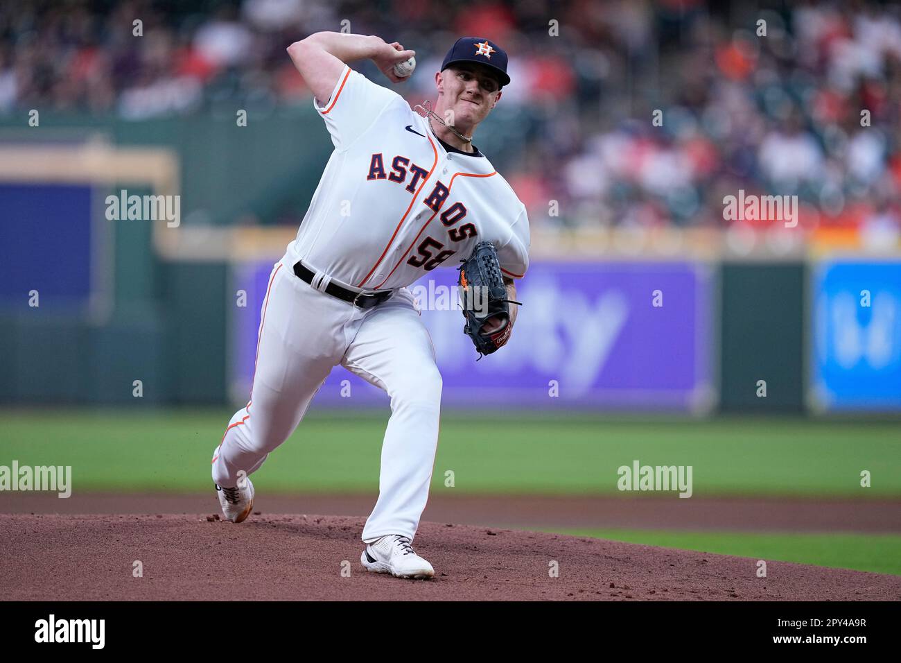 Houston Astros starting pitcher Hunter Brown delivers during the first ...
