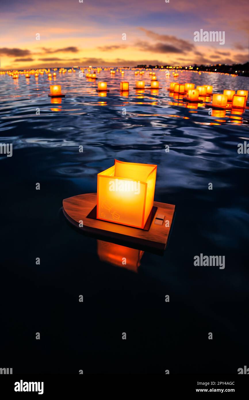 Floating Lantern Memorial ceremony in Hawaii Stock Photo - Alamy