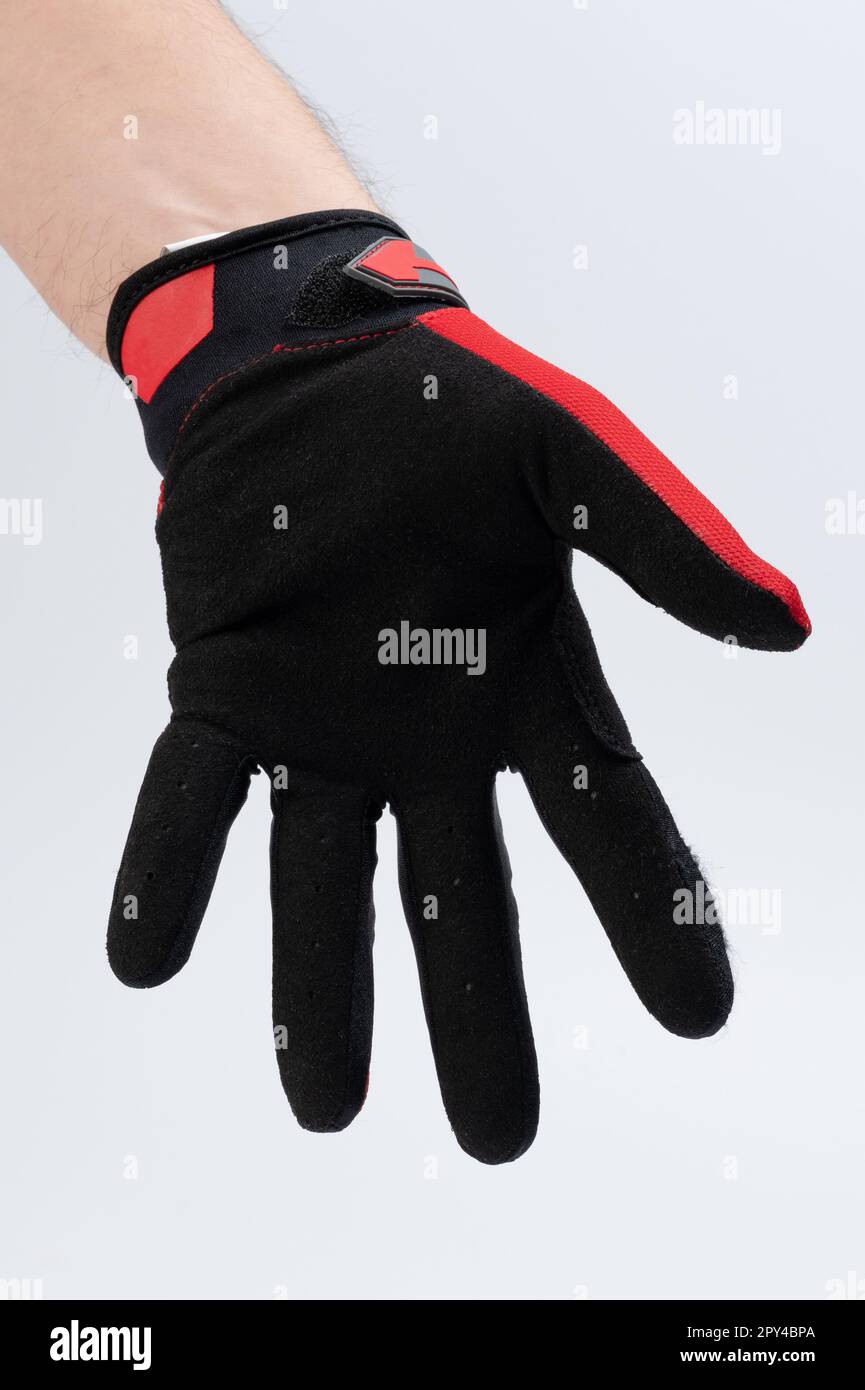 Man hand in mechanic glove isolated on white studio background Stock ...