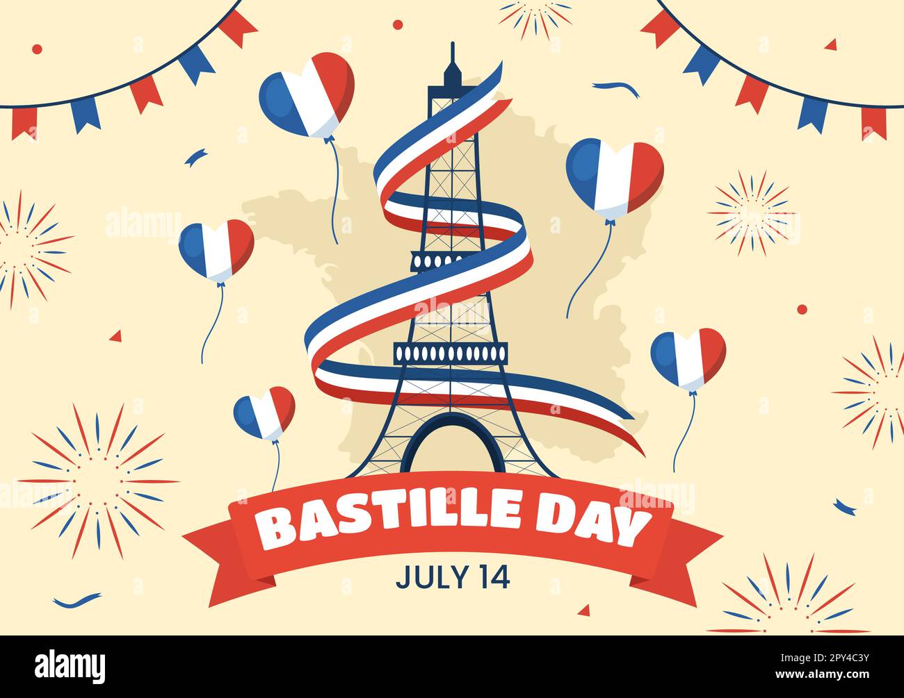 Happy Bastille Day on 14 july Vector Illustration with French Flag and ...