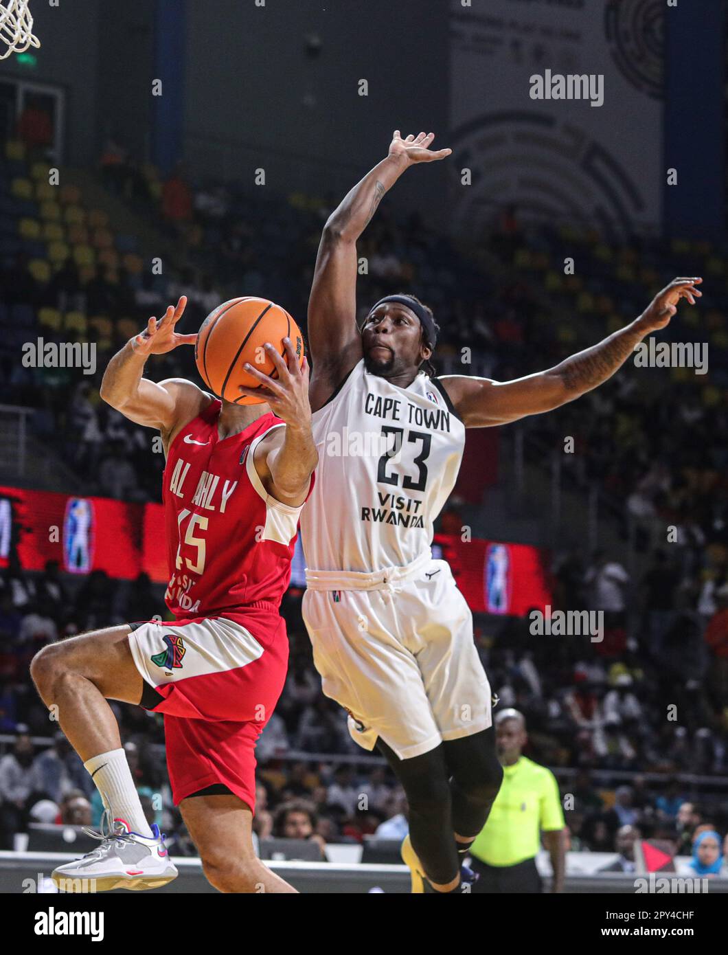 Cairo, Egypt. 2nd May, 2023. Samkelo Cele (R) of Cape Town Tigers tries ...