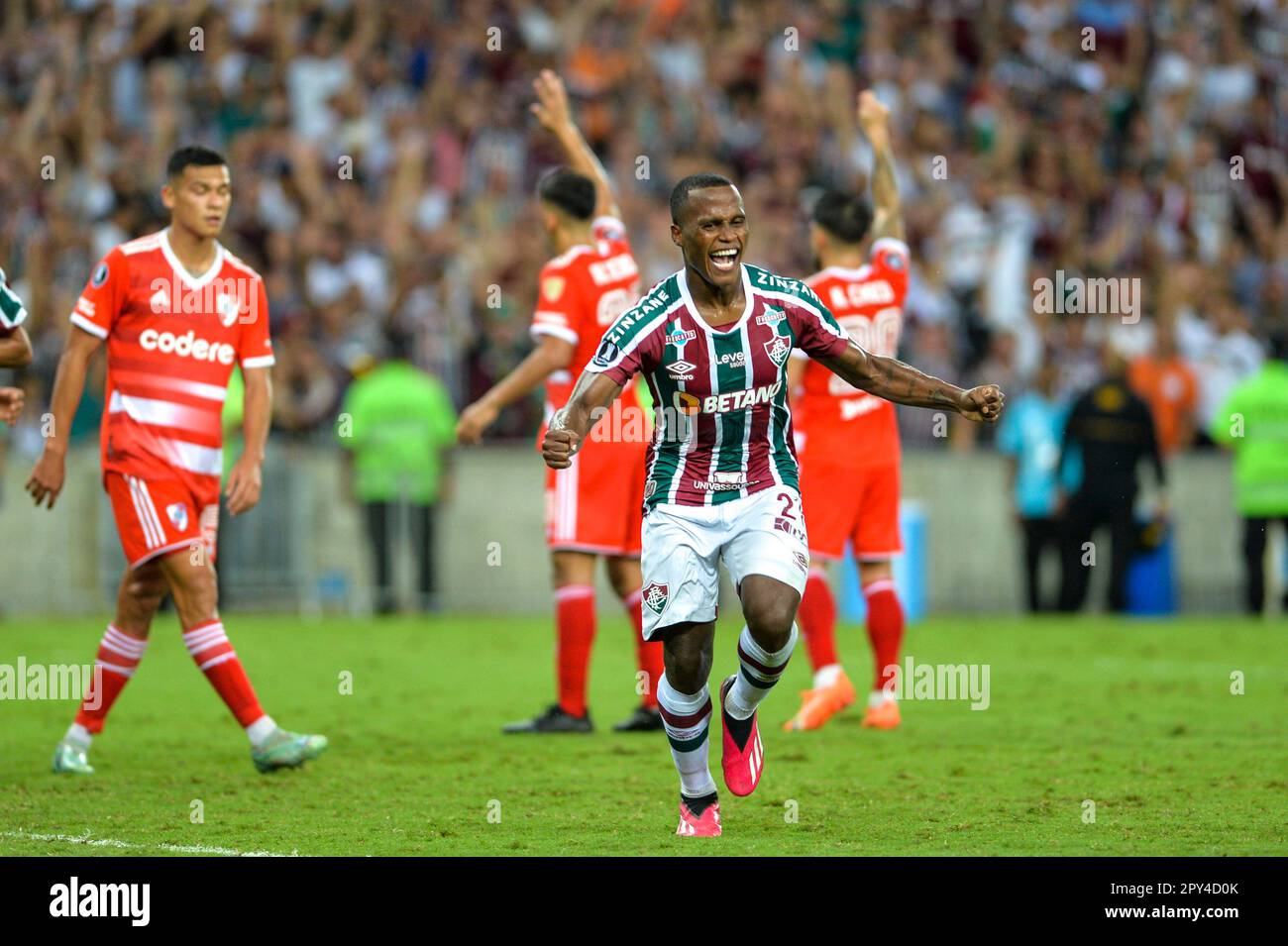 Rio De Janeiro, Brazil. 02nd May, 2023. John Arias celebrates a goal ...