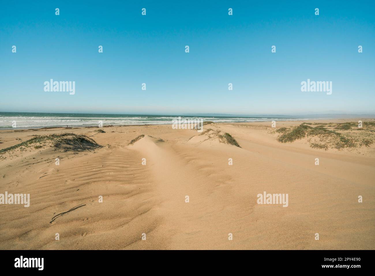 Sand dunes on the beach. California landscape, bright sunny day, clear ...