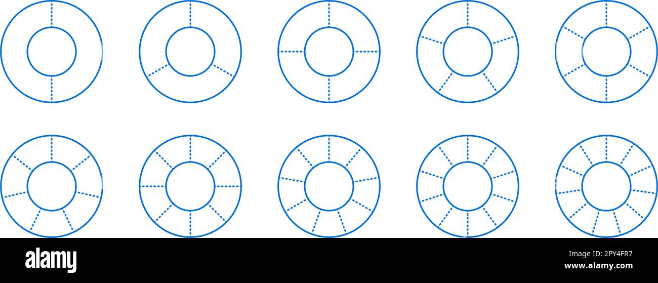 Donut chart segments set. Wheel diagrams pack. Blue outline ring ...