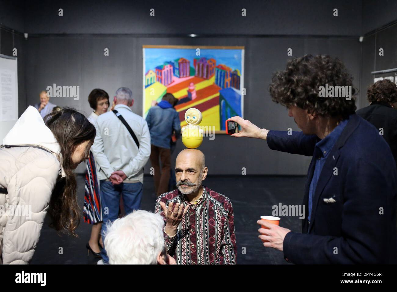 Odessa, Ukraine. 02nd May, 2023. Visitors to the exhibition are seen ...