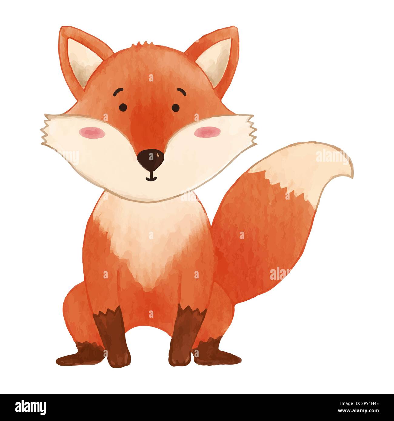 Fox is sitting . Watercolor paint design . Cute animal cartoon ...