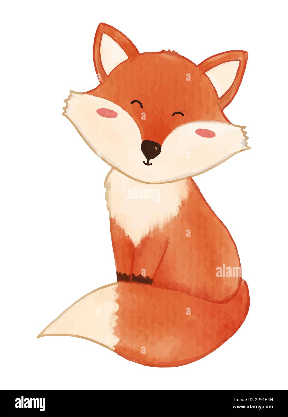 Fox is sitting . Watercolor paint design . Cute animal cartoon ...